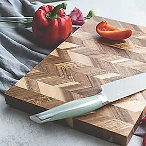 BILL.F Wooden Chopping Board, 14x9 inch Acacia Wood Cutting Board for Kitchen Chopping Butcher Block Cutting Board with End Grain