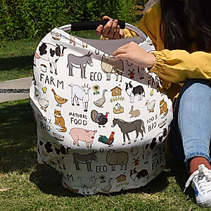 Framhouse Cartoon Animals Baby Nursing Cover for Breastfeeding, Breathable Stretchy Nursing Scarf Carseat Canopy for Boys or Girls Stroller Car Seat Covers Farm Animal