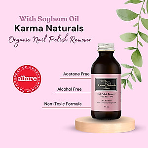 Karma Organic Nail Polish Remover with Rose Oil - Non Toxic, Vegan, Cruelty Free, Acetone free – Nails Strengthener for Fingernails – 4 fl. Oz