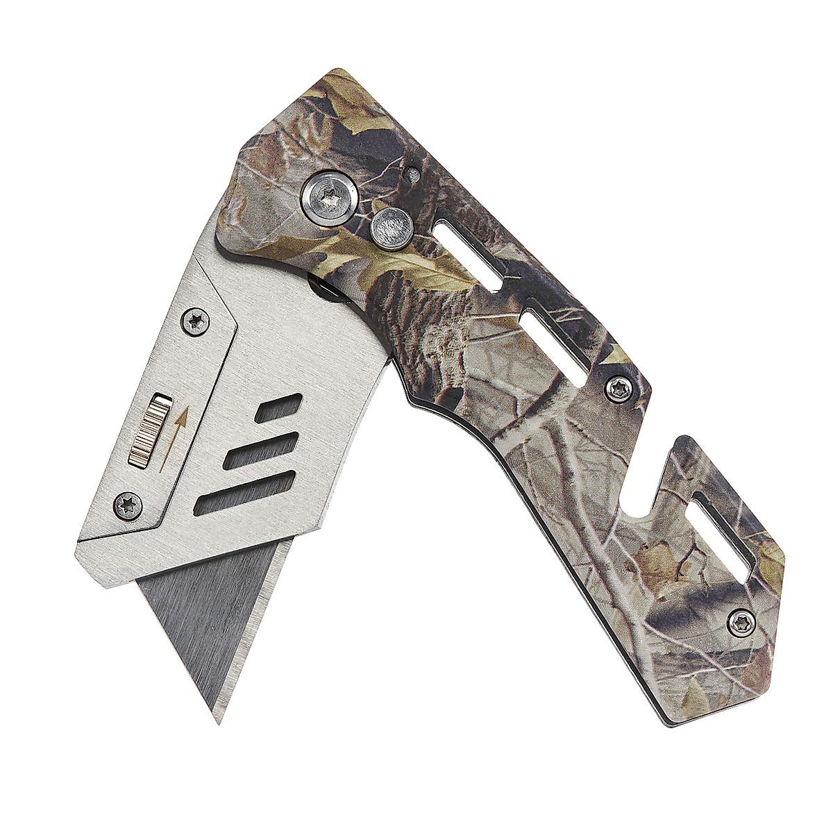 NVX VKN2GC Folding Pocket Utility Knife, Quick-Change Camo Box Cutter with Blade Storage Compartment Hidden in Lightweight Aluminum Handle