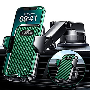 VANMASS [2023 Upgraded] Car Dashboard Phone Holder Mount [Super Suction Cup] Compatible for iPhone 13 Pro Max 12 11 X Xr 8 7 Plus Mini Se Universal Cell Phone Windshield Vent Handsfree Cradle，Green