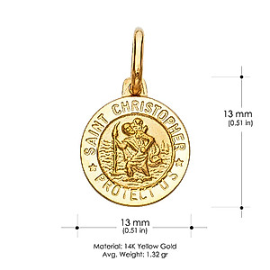 14K Yellow Gold St. Christopher Medal Pendant Necklace Protect Us Charm with 1.2mm Flat Open Wheat Chain - 22"