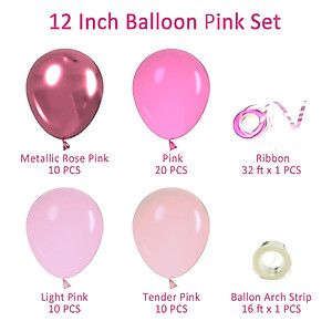 VIKWER 50pcs Pink Balloons, 12 inch Metallic Pink Latex Balloons, Pink Balloons for Birthday Baby Shower Wedding Party Balloon Arch