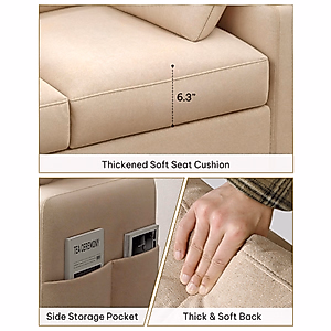 YITAHOME 80" Sofa, Comfy Upholstered Sofa Couch with Extra Deep Seats, Modern 3-Seater Couch Sleeper with Side Pocket, Loveseat for Living Room Apartment Office, Easy Assembly, Beige