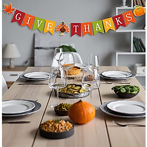 PTFNY Give Thanks Banner Thanksgiving Bunting Banner Garland with Maple Leaves Turkey and Pumpkin Signs Give Thanks Banner for Fall Thanksgiving Day Party Decorations Friendsgiving Home Party Supplies