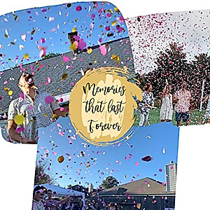 Gender Reveal Confetti Cannon - 4 Pink/Gold Poppers - Gender Reveal Party Supplies - Confetti Sticks - Gender Reveal Stickers 40 pcs (20 Girl 20 Boy)