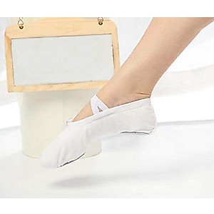 missfiona Women Canvas Ballet Slippers Dance Shoes Adult Practice Yoga Flat Belly Shoes(7, White)