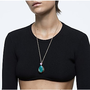 SWAROVSKI Chroma Pendant Necklace, Dual-sided Green and Lilac Drop-Cut Crystals with a Gold-Tone Finish Chain, Part of the Chroma Collection