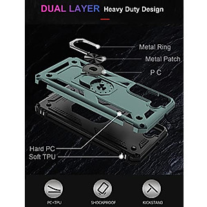 IKAZZ Galaxy S22 Case,Samsung S22 Cover Military Grade Shockproof Heavy Duty Protective Phone Case Pass 16ft Drop Test with Magnetic Kickstand for Samsung Galaxy S22 Pine Green