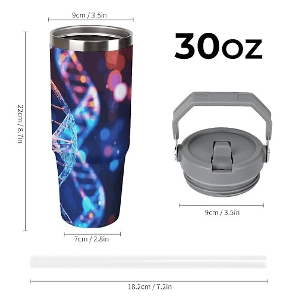 30oz Stainless Steel Insulated Tumbler with Flip Lid & Straw, Leakproof Travel Mug for Car, DNA Genetic Helix Double Wall Vacuum Thermal Coffee Cup with Handle, Spill-Proof Design for Hot/Cold Drinks