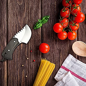 HUAAO Mini Cleaver Knife EDC Small Fixed Blade Knife with Sheath, 2.7'' 7Cr13MoV Steel Blade Wood Handle, Small Cleaver Knife, 4.9 oz