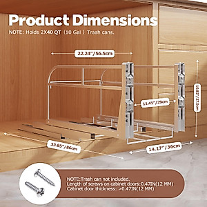 Biboraya 2-40 QT Pull Out Trash Can Under Cabinet with Soft-Close Slides,Door Mounting Slide Out Garbage Can Kit for Kitchen,Garbage Can Not Included, Requires Minimum Cabinets Opening 17" W X 25" D