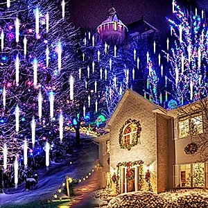 Meteor Shower Lights LED String Lights, Waterproof Falling Rain Lights 11.8 inch 8 Tubes Double-Sided SMD Lamp Beads Curtain Lights Garden Square Hanging Decorative Lamps for Bar Halloween Christmas