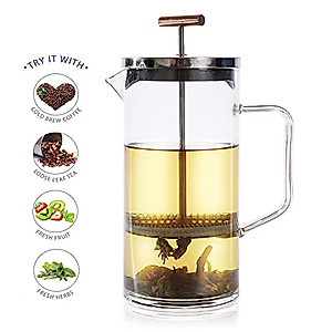 Teabloom Tea Press with Copper Pull Handle and Stainless Steel Filter – Tea Connoisseur's Choice – Pekoe Tea Maker, 34-Ounce