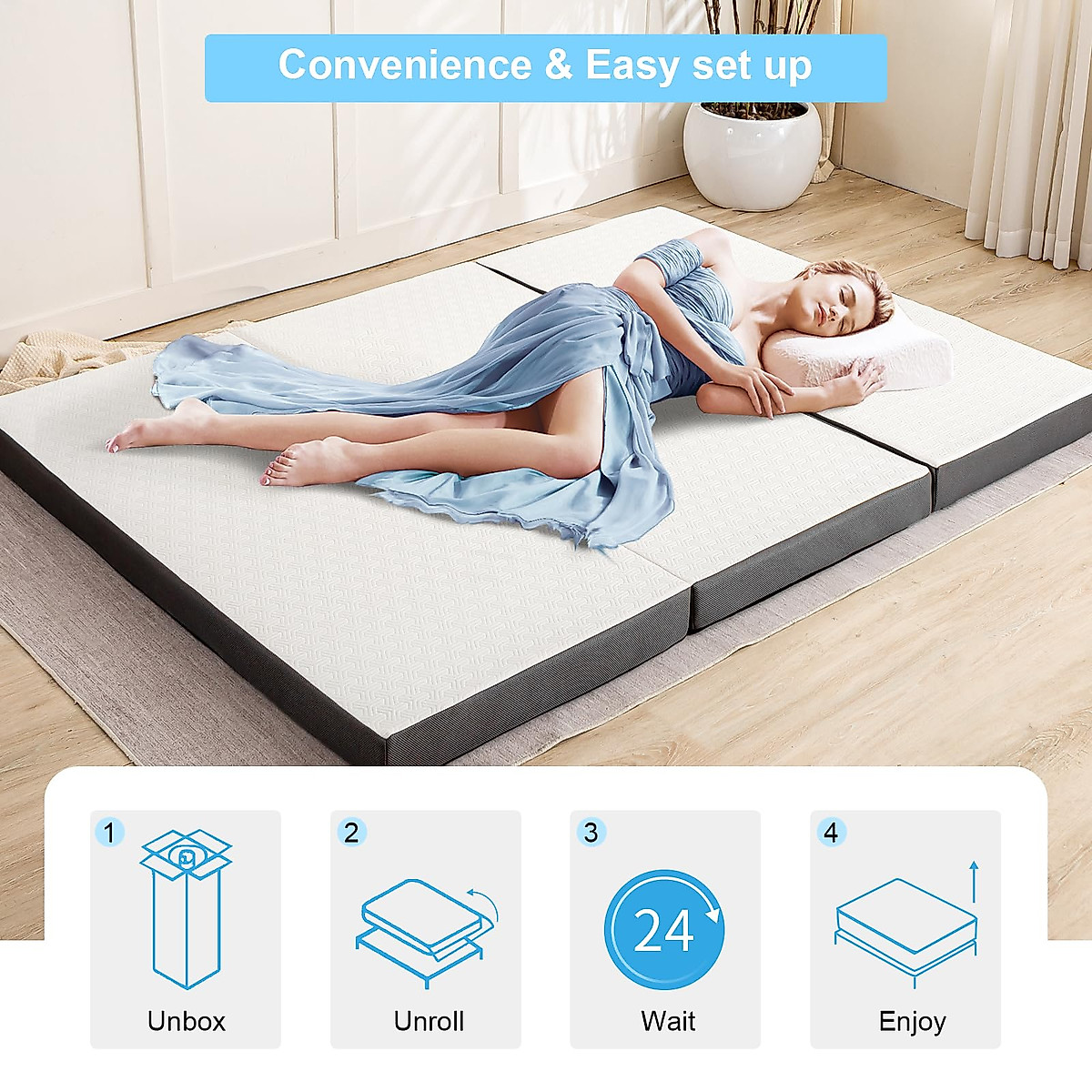 MUUEGM Tri-Fold Memory Foam Mattress, 3 Inch Twin XL Folding Mattress, Foldable Mattress with Collapsible and Washable Cover Portable Mattress for Camping/RV/Guest Beds, 80"×38"×3"