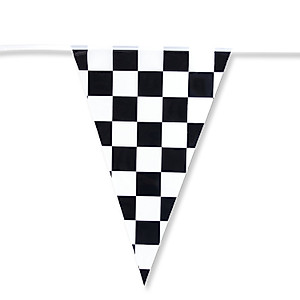 100 Foot Long Race Track Car Finish Line Black and White Plastic Pennant Party Checker Pattern String Curtain Banner for Decorations, Birthdays, Event Supplies, Festivals, Children & Adults