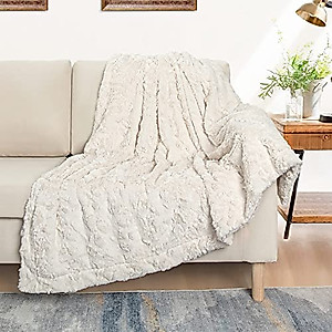 TOONOW Fuzzy Blanket Cozy Faux Fur Luxury Throw Blanket, Extra Soft, Double Sided, Fluffy, Plush Warm Throw Blanket for Couch Sofa Bed, 51''x67'' (White)