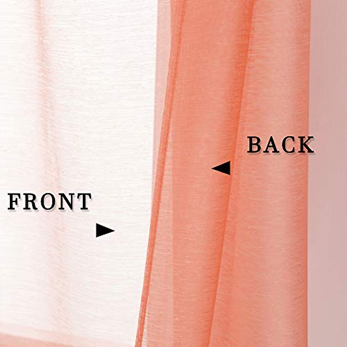 DUALIFE Coral Sheer Curtains for Living Room 63 Inch Length Textured Solid Voile Sheer Curtain Panels/Drapes for Girls Bedroom Set of 2 Panels Rod Pocket Top 52 x 63 Inch