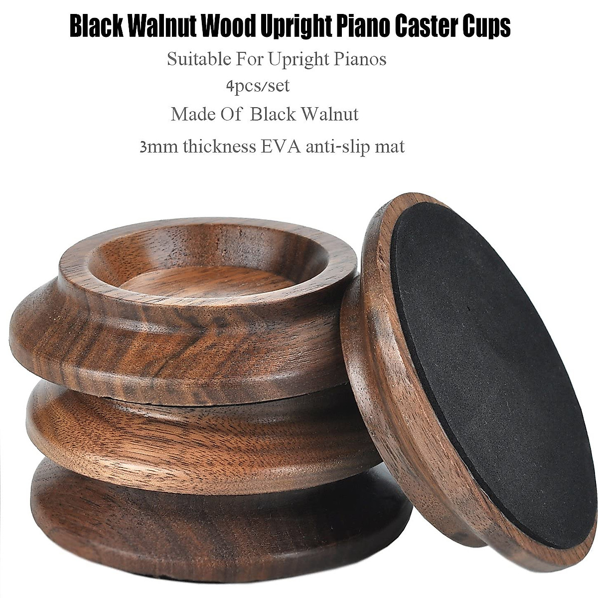 Upright Piano Caster Cups,Solid Wood Furniture,Piano Caster Cups - Non-Slip & Anti-Noise Foam (black walnut)