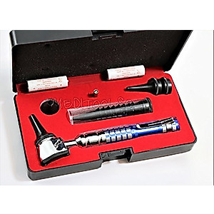 New Incredible Stainless Steel 3.2V Pro LED Otoscope Set w/Hard Case + Free Batteries+1 Bulb (Blue)