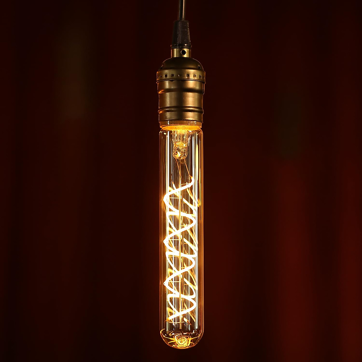 TORCHSTAR LED Vintage Spiral Filament Bulb T10, 4.5W 7.17inch Long Tubular Edison Light Bulbs, E26 Base, Dimmable T10 Filament Bulb for Wall Lamp, Amber Glass, 2000K Soft Warm, ETL/FCC, Pack of 4