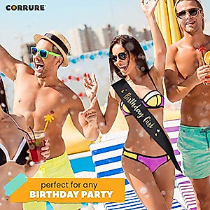 CORRURE 'Birthday Girl' Sash with Gold Foil - Soft Satin Black Sash for Women - Happy Birthday Sash for Queen, Sweet 16, 18th 21st 25th 30th 40th 50th or Any Other Bday Party