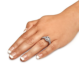 Size - 7 - Solid 14k White Gold Round Cut Big Large Wide Halo Solitaire Engagement Ring CZ Cubic Zirconia (4.0cttw., 2.50ct. Center)