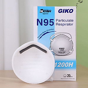 GIKO N95 Face Mask - 20Pcs Cup Dust Safety Masks, N95 Protective Mask, Protection Against PM2.5 Dust, Fire Smoke, Filter Efficiency≥95%, White