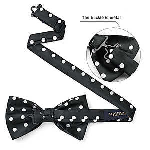 HISDERN Bow Ties for Men Polka Dot Pretied Bowtie Black Classic Formal Business Bow Tie Adjustable Tuxedo Bowties for Wedding & Party