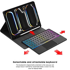 for iPad Air 11 inch (M2) 2024 & iPad Pro 11 inch 4/3/2/1.Generation & iPad Air 5/4 10.9 inch Case with Detachable Keyboard : 7 Color Backlight Tablet Keyboard Cases with Touchpad & Pencil Holder