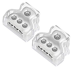 Temank 3 Way Power Distribution Block 1x 0 Gauge in / 3 x 4 Gauge Out Amp Power Distribution Ground Distributor for Auto Car Audio Splitter 2pcs (3 Way)
