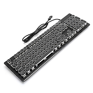 Junlucki Mechanical Gaming Keyboard, 104 Keys Retro Wired Ergonomic Round Key Keyboard Illuminated Click with Mixed Light Tenkeyless for DesktopLaptopComputers(Black)