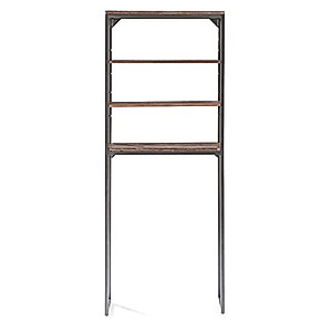 Home Styles Barnside Metro Gray Bathroom Shelf with Two Adjustable Shelves, Brushed Pine Veneer Shelves, and Powder Coated Metal Frame