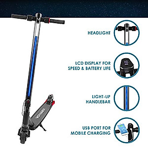 Voyager Proton Foldable Electric Scooter with LCD Display, LED Headlight and Light Strip, 15 MPH Max Speed, Long Range Battery Up to 6 Miles