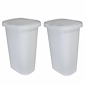 Rubbermaid 13 Gallon Rectangular Spring-Top Lid Kitchen Wastebasket Trash Can for Tall Trashbags, White (2 Pack)