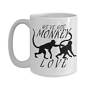 Cute Monkey Mug - We've Got Monkey Love - Large 15oz Couple Coffee Cup - Birthday Anniversary Christmas Gift Stocking Stuffer - Ideal For Wife Husband Boyfriend Girlfriend Friend Co-worker Men Women
