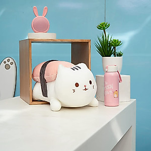 MINISO 14'' Sushi Cat Plush, Kawaii Stuffed Animal, Soft Body Pillow, Kitten Doll, Big Valentine's Day Gift (Salmon)