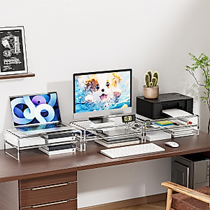 Egchi Clear Acrylic Monitor Stand Riser 2 Tier, 5.5 Inches High Clear Monitor Stand/Computer Desk Organizer Shelf for Multi Media Computer PC Storage Laptop