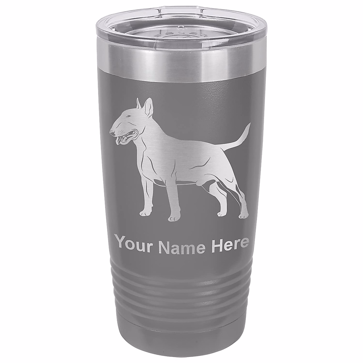 LaserGram 20oz Vacuum Insulated Tumbler Mug, Bull Terrier Dog, Personalized Engraving Included (Gray)