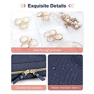 BAGSMART Jewelry Travel Organizer Case Transparent Jewelry Storage Book Ring Binder Jewelry Bags Clear Booklet Zipper Pouch Bag for Necklaces, Earrings, Rings, Bracelets, Dark Blue