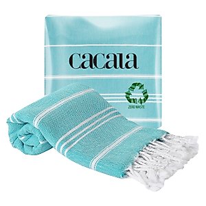 Cacala 100% Turkish Cotton Kitchen Tea Towels, Highly Absorbent Luxury Soft Quick Drying Dish Towel with Hanging Loop for Gym, Yoga, Bath, Sports, Cleaning and Kitchen (23 x 36), Aqua