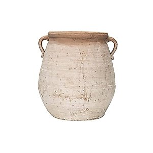 Creative Co-Op Large Orange & Whitewashed Terracotta Urn, 14 Inch High, Orange
