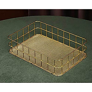 AESGXTU Gold Metal Storage Basket Desktop Iron Grid Simple Snack Storage Tray for Home Decor＆Orderly Storage (Large)