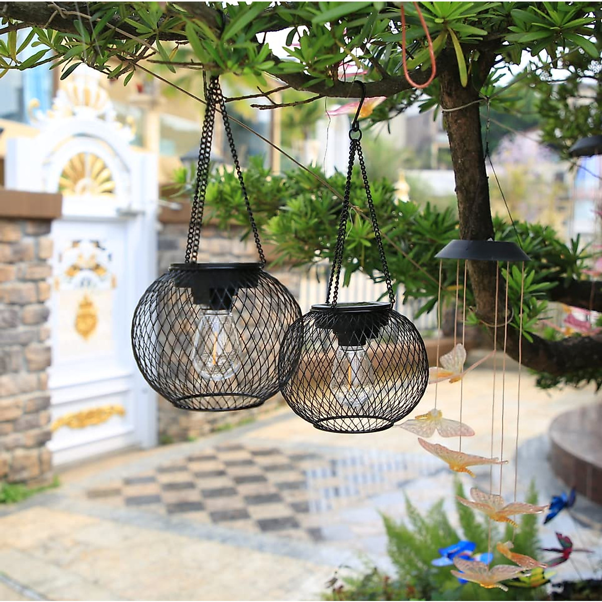 KagoLing Solar Lantern Outdoor, Upgraded Hanging Lights Outdoor Garden Metal Lanterns Decorative Lighting Powered Waterproof Tree for Yard Patio Pathway, 2 Pack, Black