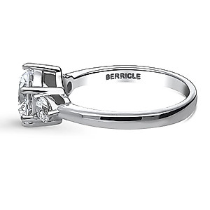 BERRICLE Sterling Silver 3-Stone Wedding Engagement Rings Round Cubic Zirconia CZ Ring for Women, Rhodium Plated Size 5.5