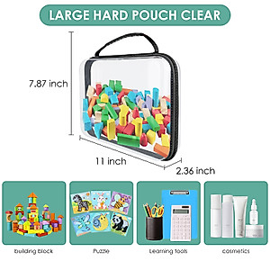 QAVABIN Clear Hard Zipper Pouch, Bliss Zippered Storage Bins, Waterproof PVC Shell Travelling Bags, Storage for Board Games, Building Blocks, Puzzles, Kids Books with Handle, Plastic Organizing, 2Pc