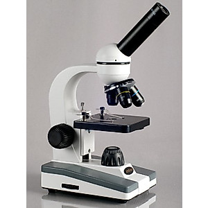 AmScope M148C-E Compound Monocular Microscope, WF10x and WF25x Eyepieces, 40x-1000x Magnification, LED Illumination, Brightfield, Single-Lens Condenser, Plain Stage, 110V or Battery-Powered, Includes 0.3MP Camera and Software