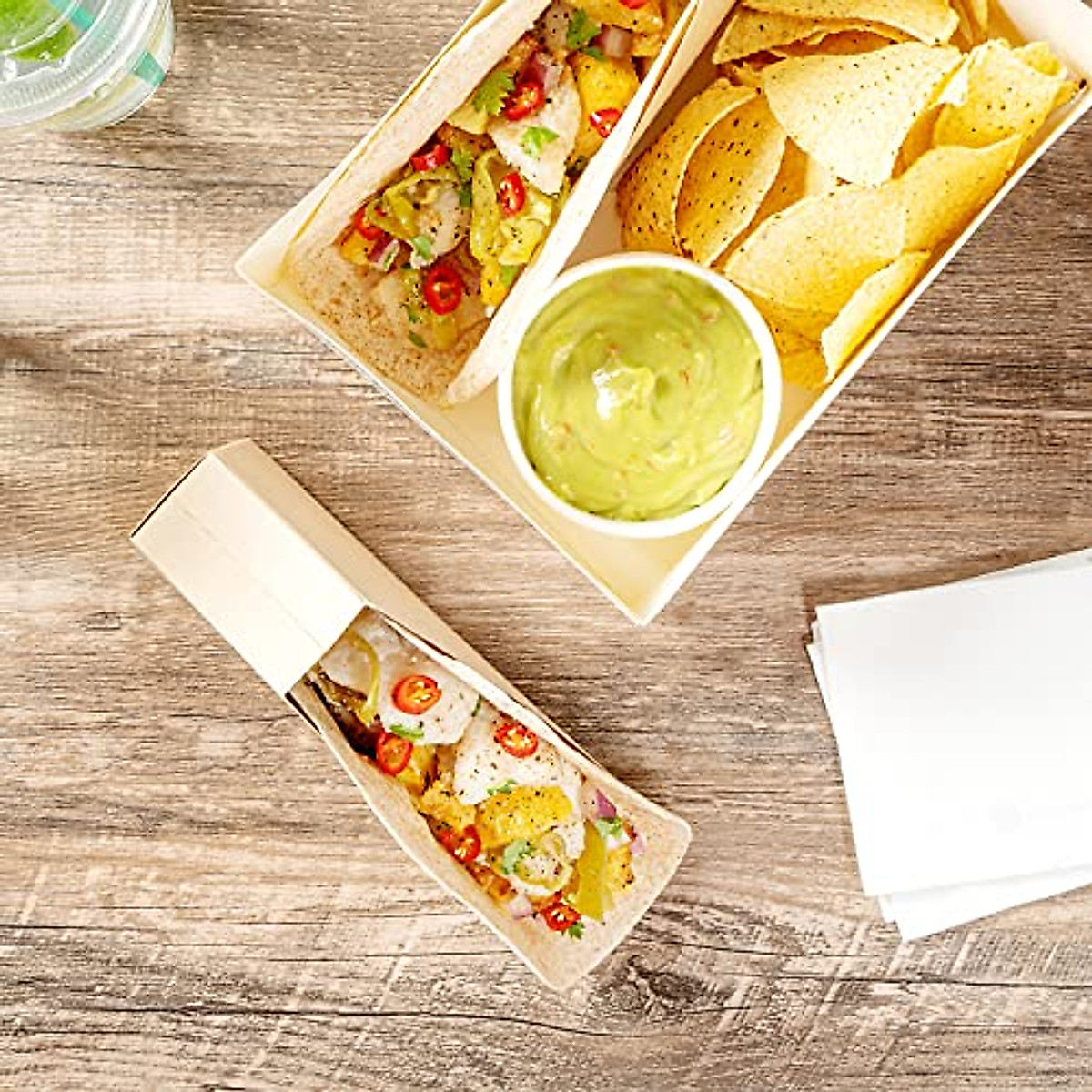 Restaurantware Bio Tek 6 .25 x 2 x 3.75 Inch Single Taco Holder 200 Greaseproof Stand Up Taco Holder - Large Self-Standing Kraft Paper Paper Taco Holder Freezable