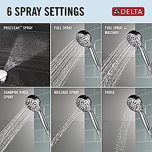 Delta Faucet ProClean Chrome Shower Head with Handheld, Showerhead with High Pressure Spray, Handheld Shower Head, 6 Spray Settings, Chrome 75740