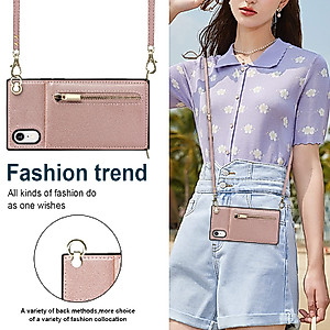 Jaorty Crossbody Phone Case for iPhone XR Case with Card Holder for Women,iPhone XR Case Wallet with Strap Lanyard for Men,PU Leather Magnetic Clasp with Kickstand 6.1", Rosegold